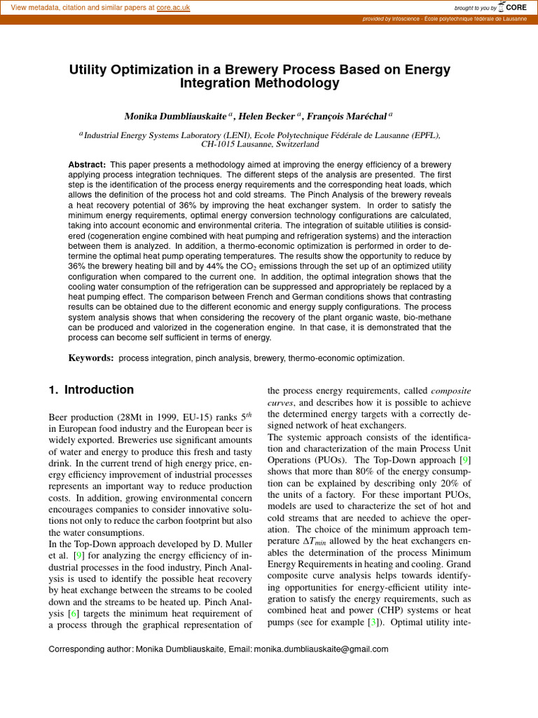 Utility Optimization in A Brewery Process Based On Energy Integration ...