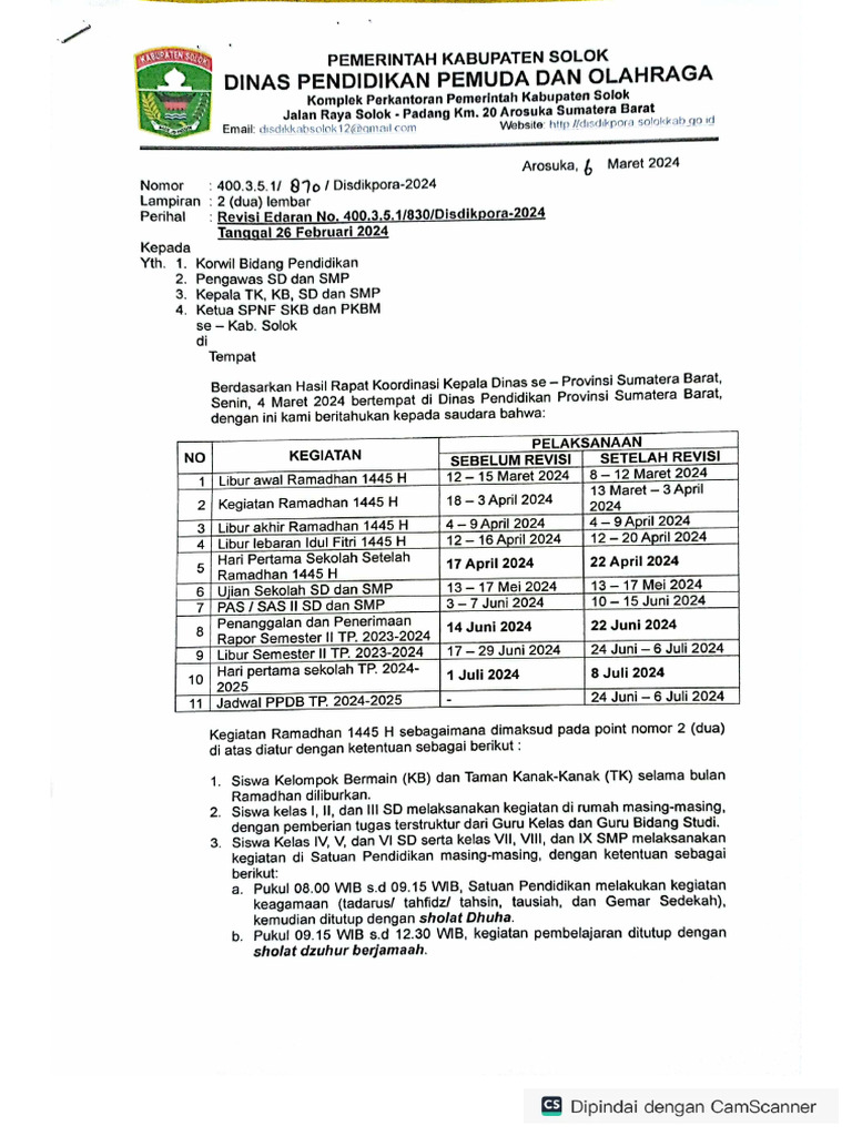 REVISI SE Ramadhan 1445H Dan Awal TP. 2024-2025 | PDF