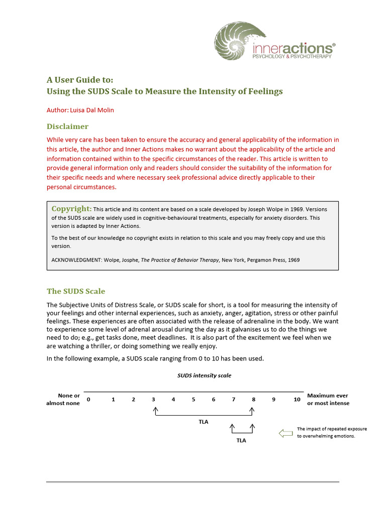 SUDS Scale-Intensity of Feelings Measure | Download Free PDF | Feeling ...