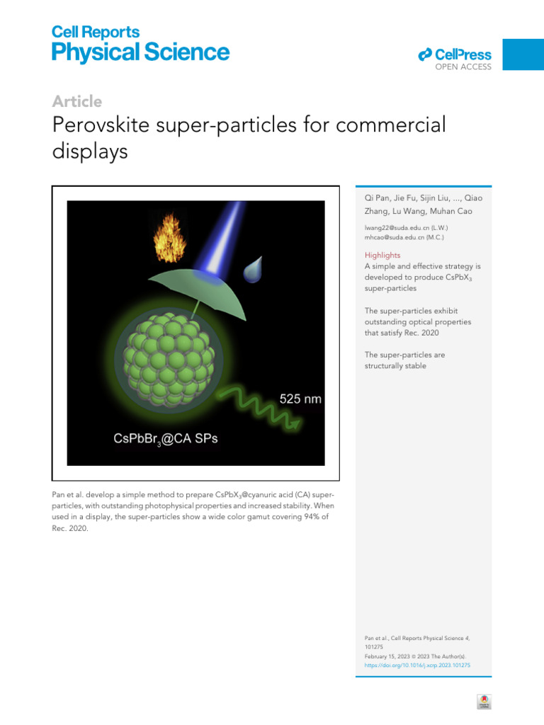 Perovskite Super Particle For Display | PDF | Materials | Physical Sciences