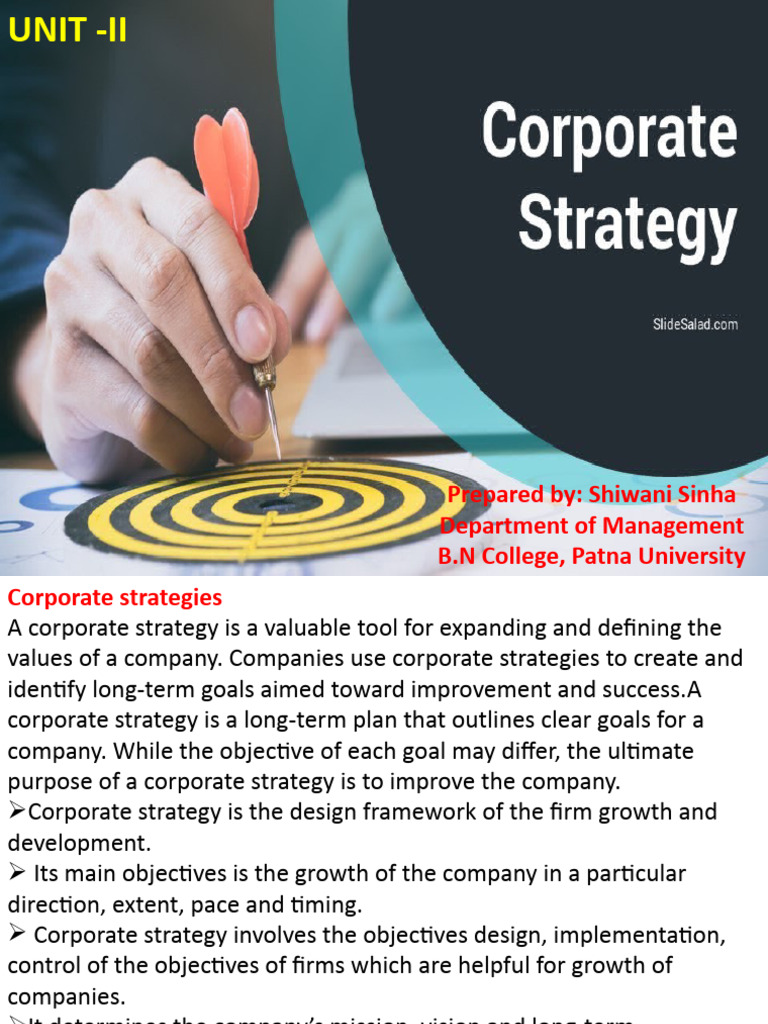 Corporate Strategy Unit II | PDF | Strategic Management | Goal