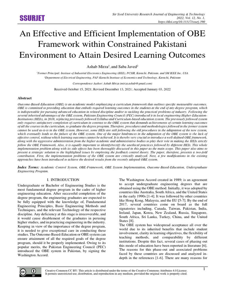 An Effective and Efficient Implementation of OBE Framework Within Constrained Pakistani ...