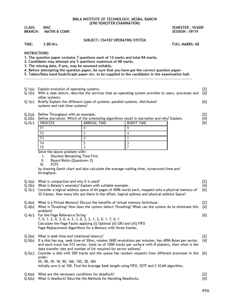 CS4107 Operating System - Imsc (End - SP19) | PDF | Computing | Computer Science