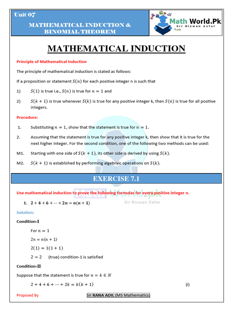 Ex. 7.1 FSC Part-1 KPK Board-1 | PDF | Inequality (Mathematics) | Mathematical Proof