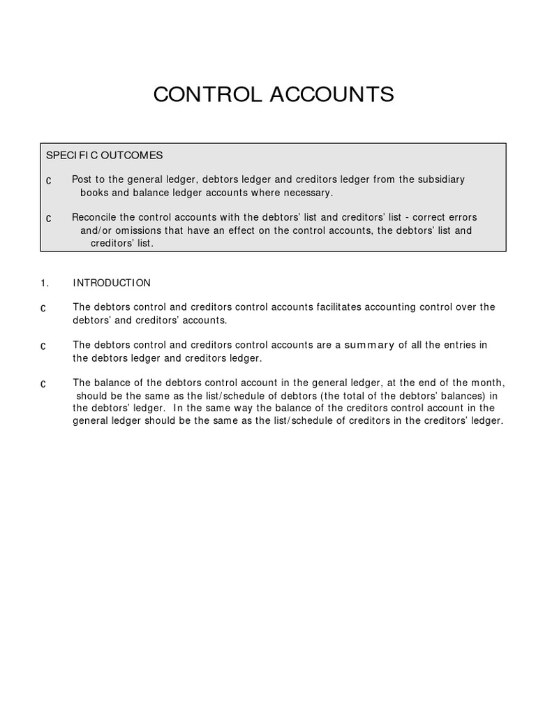 Debtors and Creditors Control Accounts | PDF | Debits And Credits ...