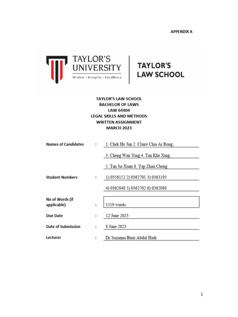 Cover Sheet - Appendix A, B, - TLS - Groupwork | PDF