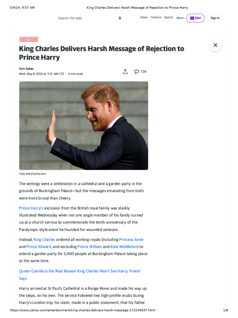 King Charles Delivers Harsh Message of Rejection to Prince Harry | PDF