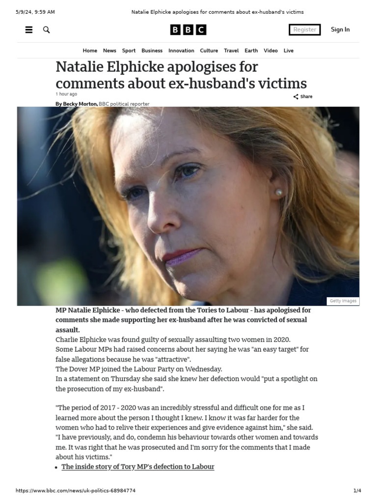 Natalie Elphicke Apologises For Comments About Ex-Husband's Victims ...