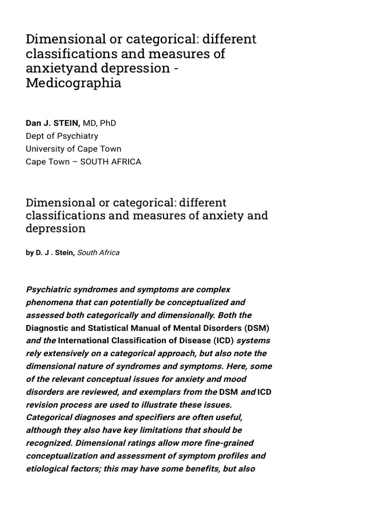 Dimensional or Categorical - Different Classifications and Measures of ...