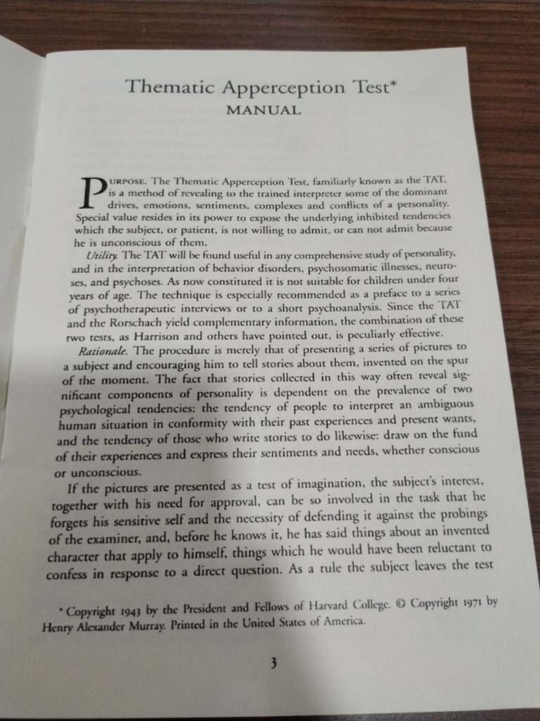 Thematic Apperception test manual | PDF