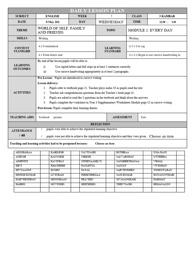 Eng - 3K (08.05.2024) | PDF | Lesson Plan | Teaching