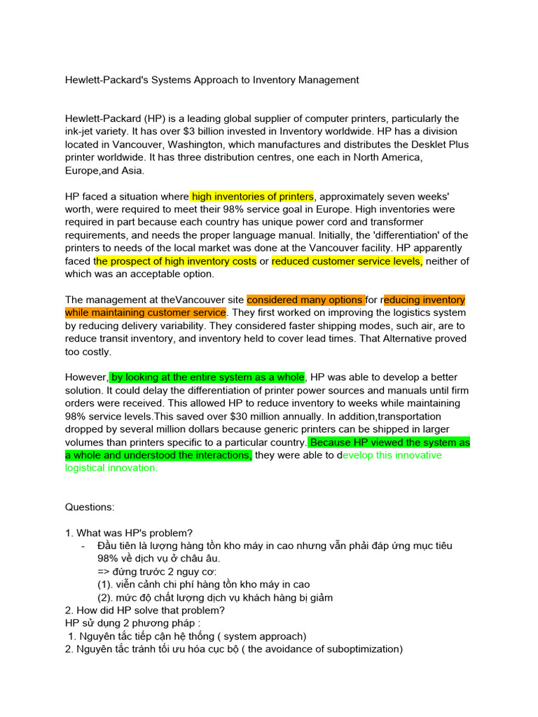 case study HP | PDF | Hewlett Packard | Inventory