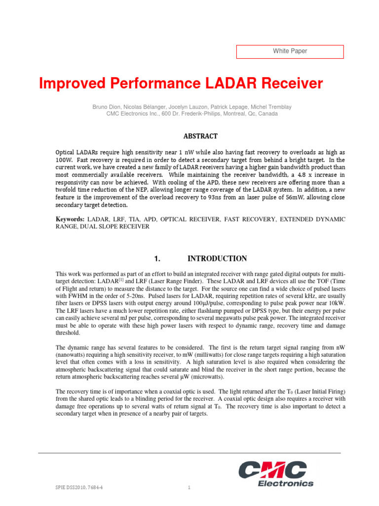 Improved Performance LADAR Receiver | PDF | Lidar | Laser