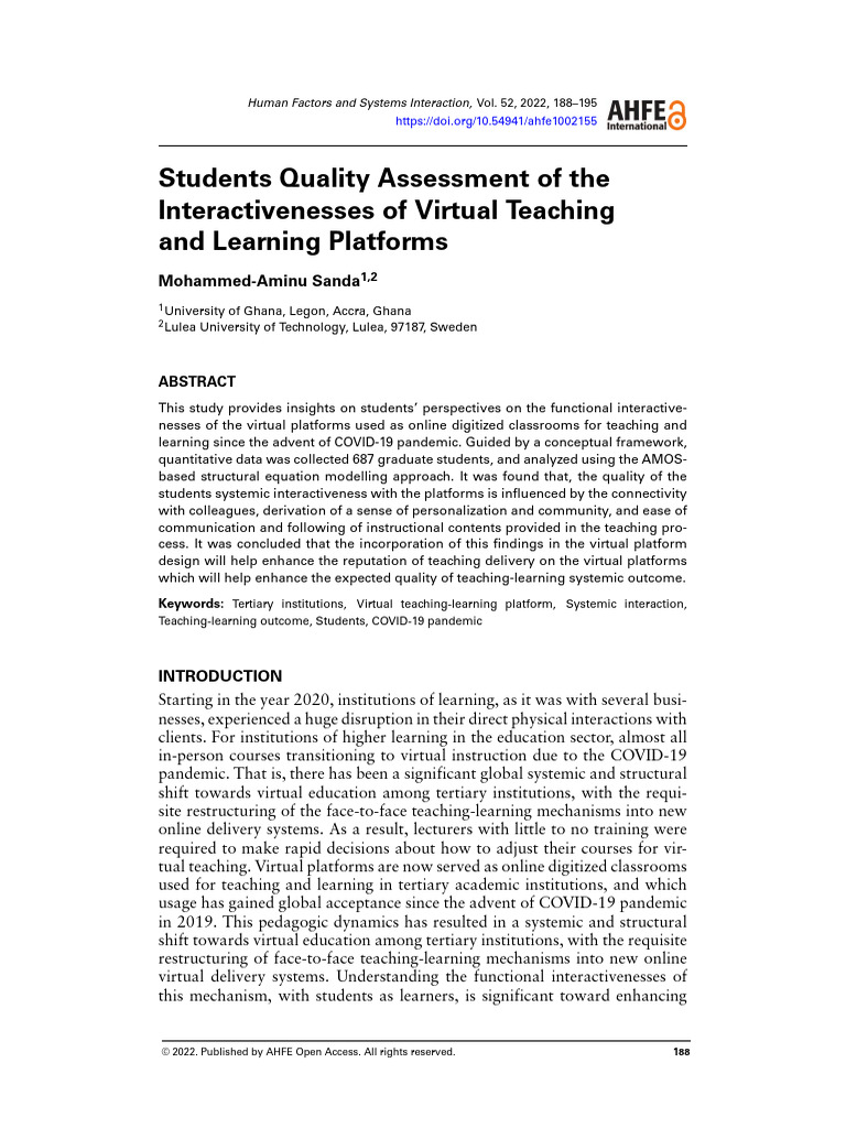 Students Quality Assessment of The Interactivenesses of Virtual ...