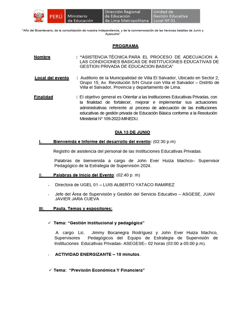 Programa de Actividades | PDF