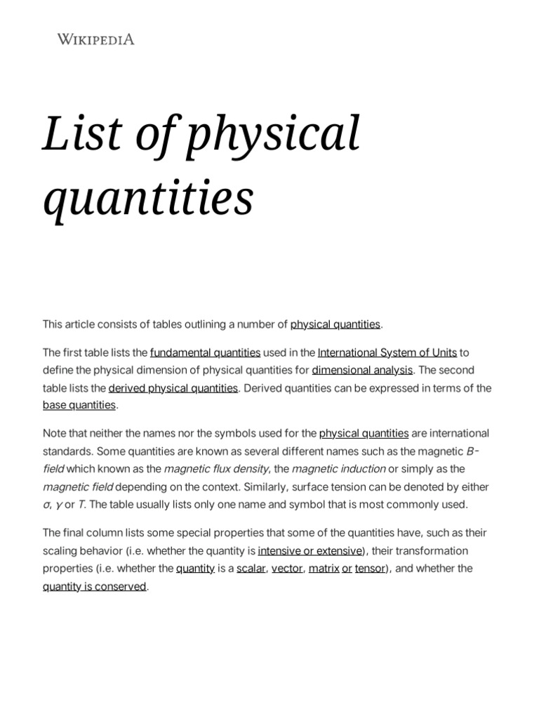 Physical Quantities Overview | PDF | Wavenumber | Magnetic Field