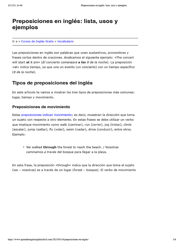 Guía de Preposiciones en Inglés | PDF | Preposición y Postposición | Lexicología