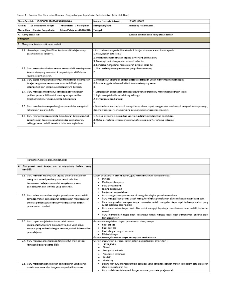 Laporan Evaluasi Dan Refleksi Diri KLS Iv | PDF