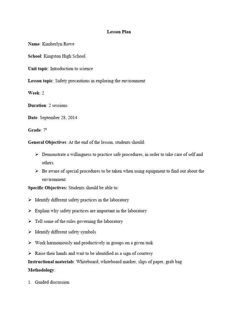 Lab Safety Lesson Plan for Grade 7 | PDF | Laboratories | Lesson Plan