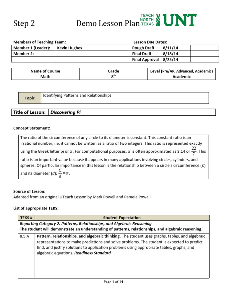 Demo Lesson DiscoveringPi | PDF | Mathematics | Pi
