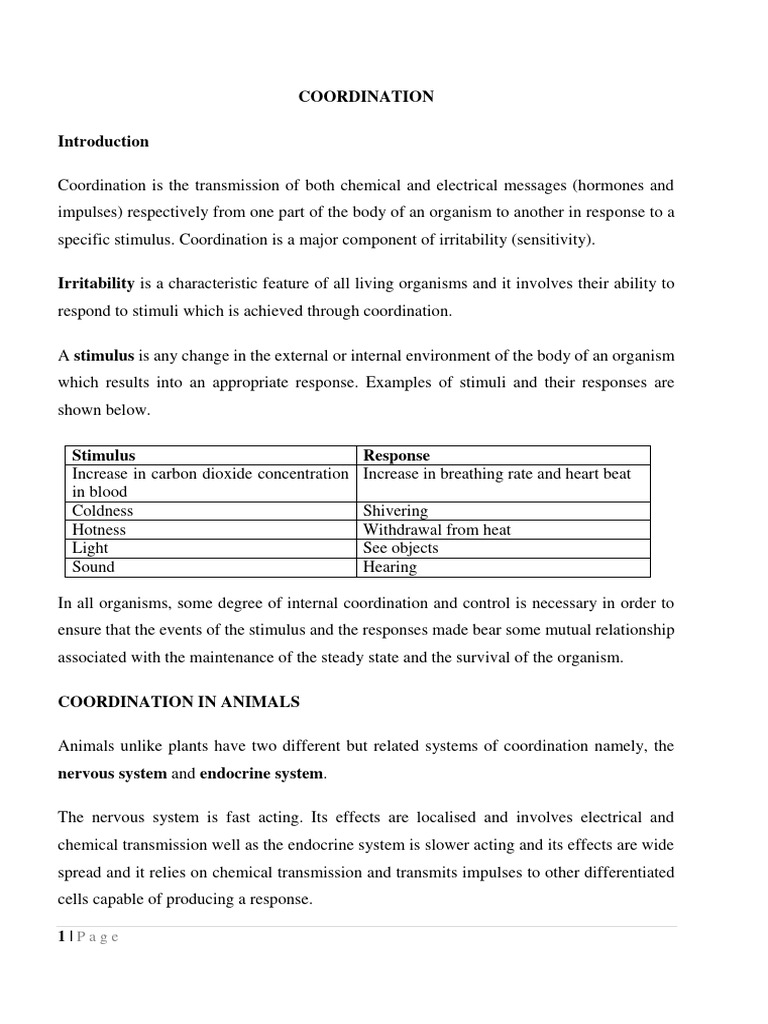 A Level Coordination Notes | PDF | Chemical Synapse | Action Potential