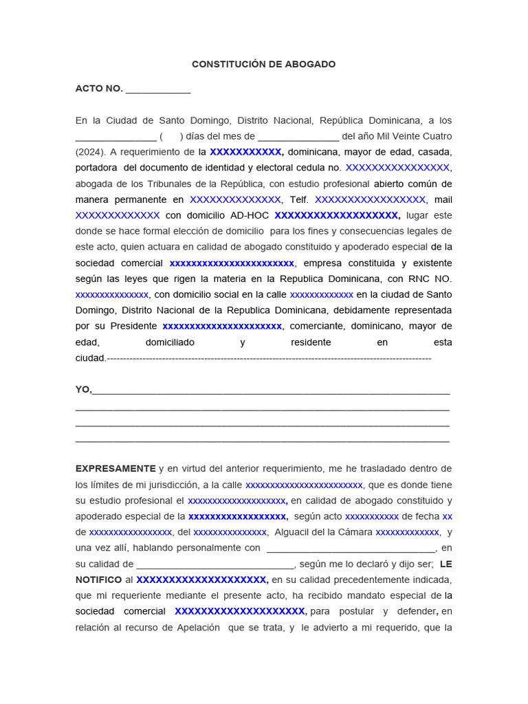 Constitución De Abogado Modelo Pdf República Dominicana Justicia