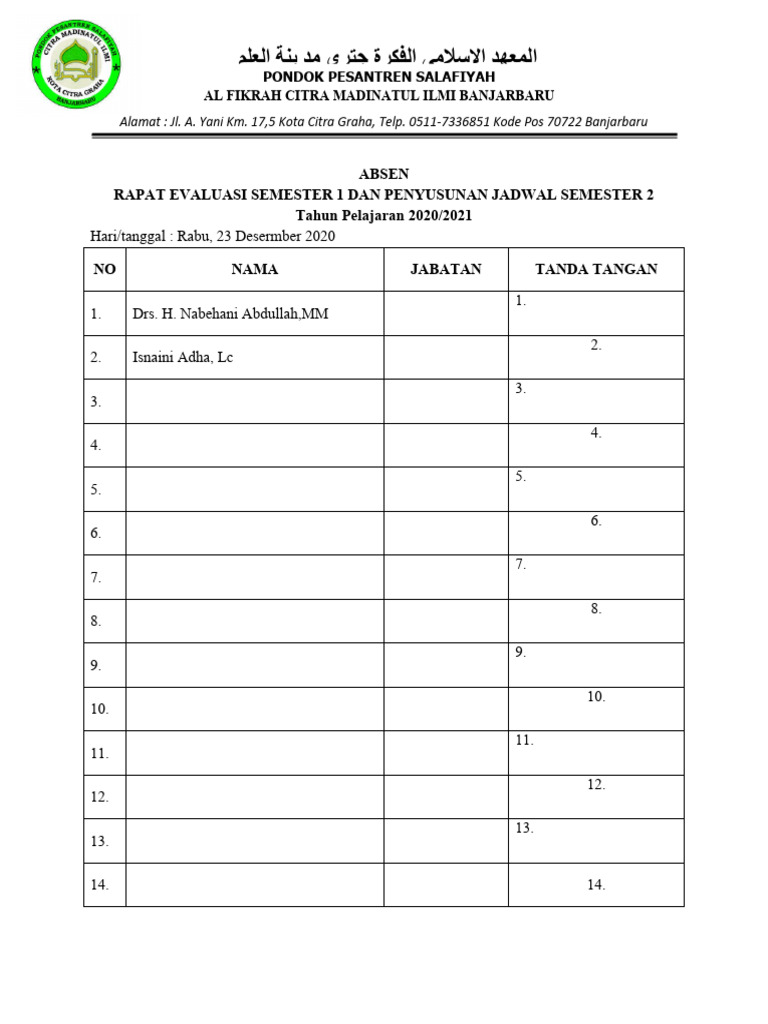 AlFikrah - Absen Rapat Bulanan - Bulan Oktober | PDF
