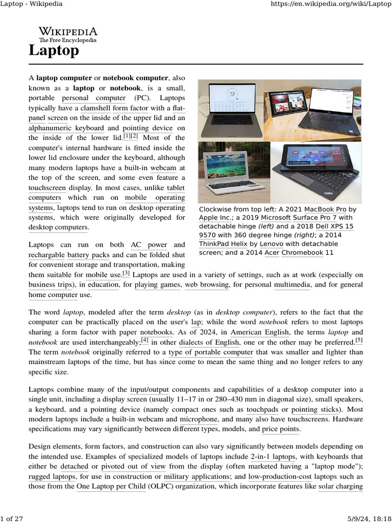 Laptop - Wikipedia | Download Free PDF | Laptop | Desktop Computer