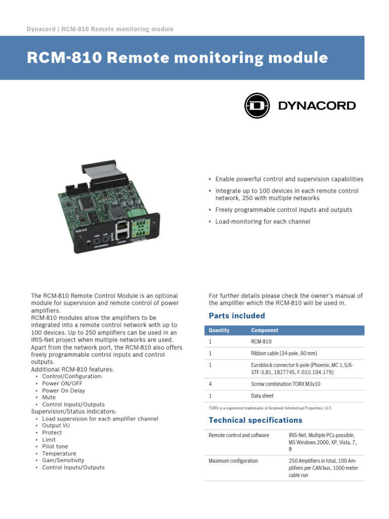 RCM-810 Remote Monitoring Module Datasheet 51 en 8323765643 | PDF ...