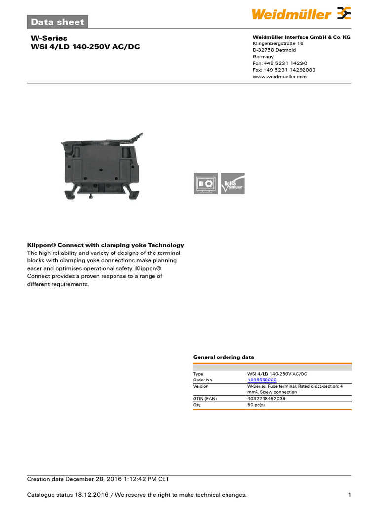Weidmuller Terminal Porta Fusivel 230 | PDF | Fuse (Electrical) | Wire