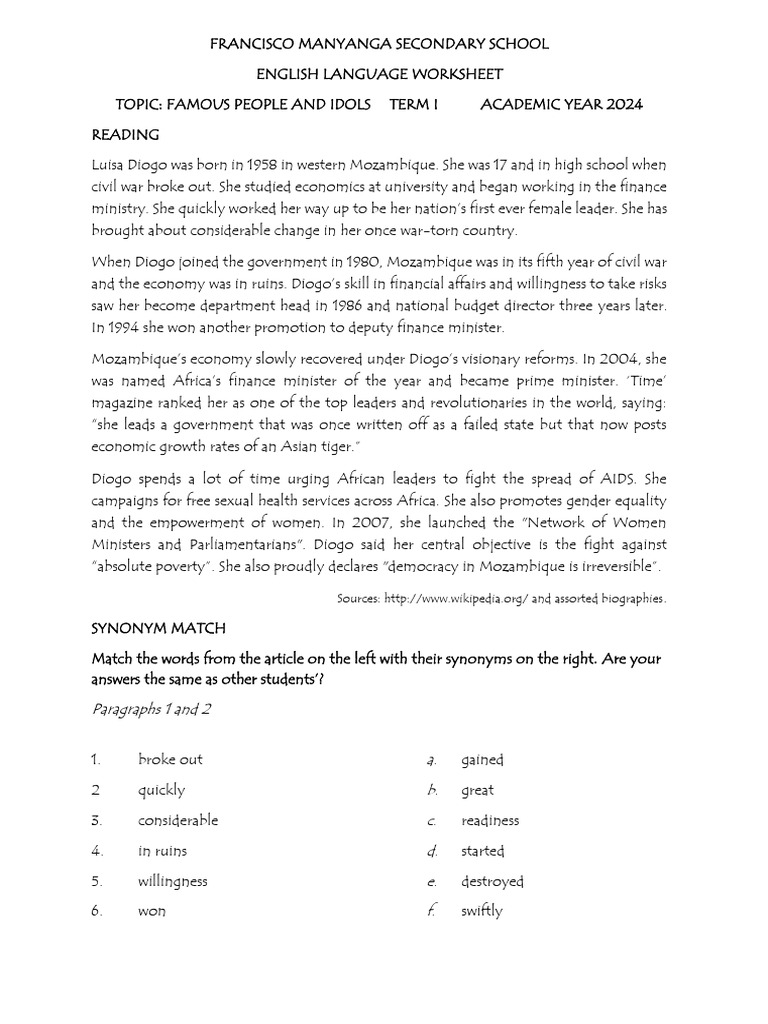 Englsih Language Exercises-Famous People | PDF