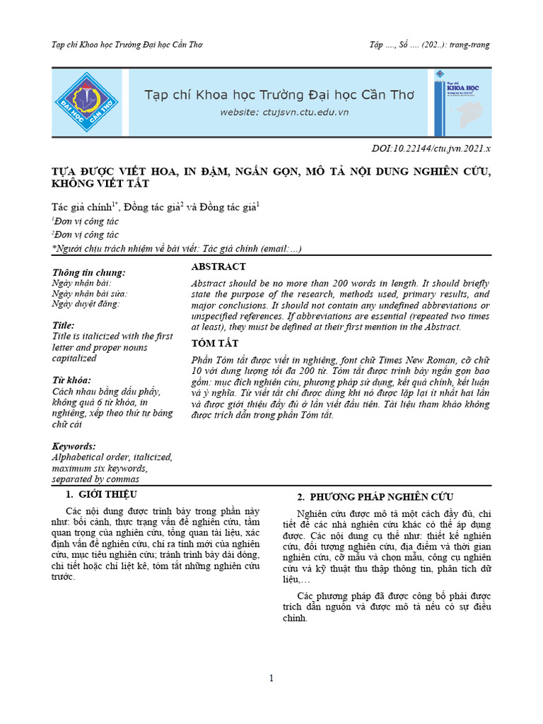 Template - TAP CHI CTU - Moi Nhat | PDF