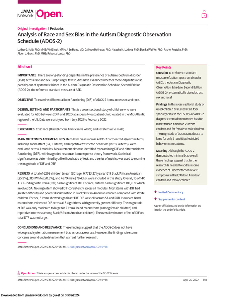 AnalysisofRaceandSexBiasintheAutismDiagnosticObservation Schedule (ADOS ...