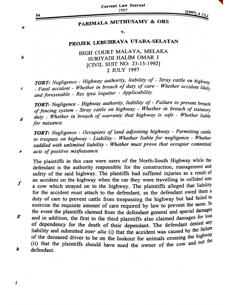 Parimala v Lebuhraya CLJ 1997 | PDF