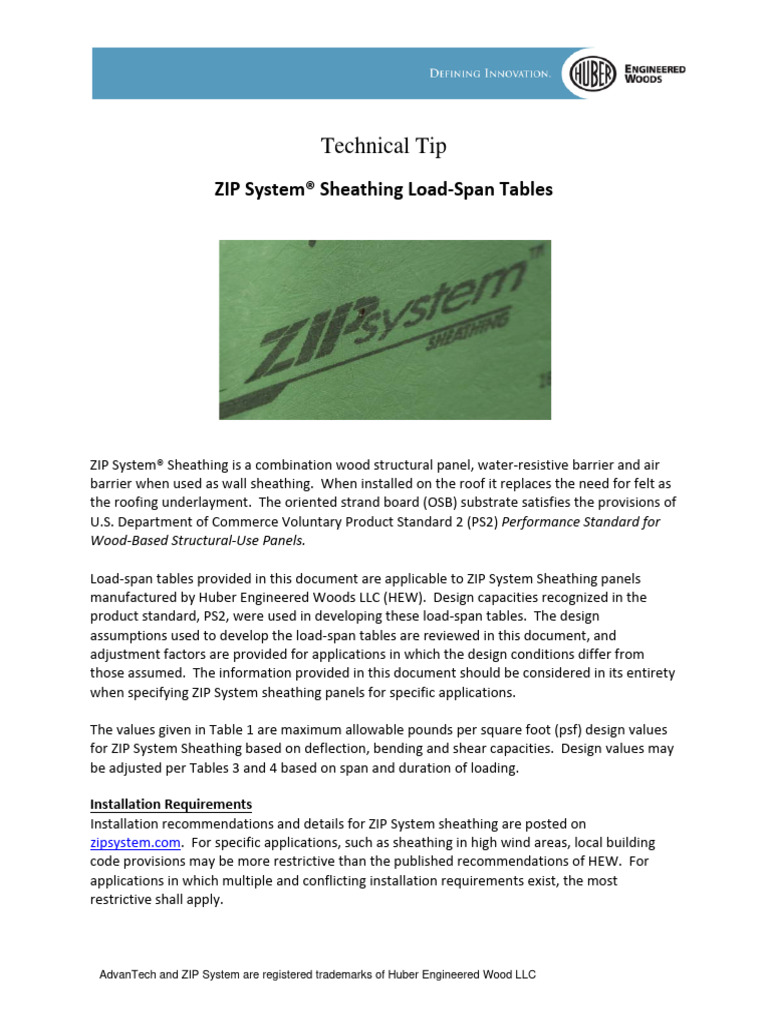 Zip-S-Tech Tip ZIP Sheathing Load-Span Tables v2 | PDF | Structural ...