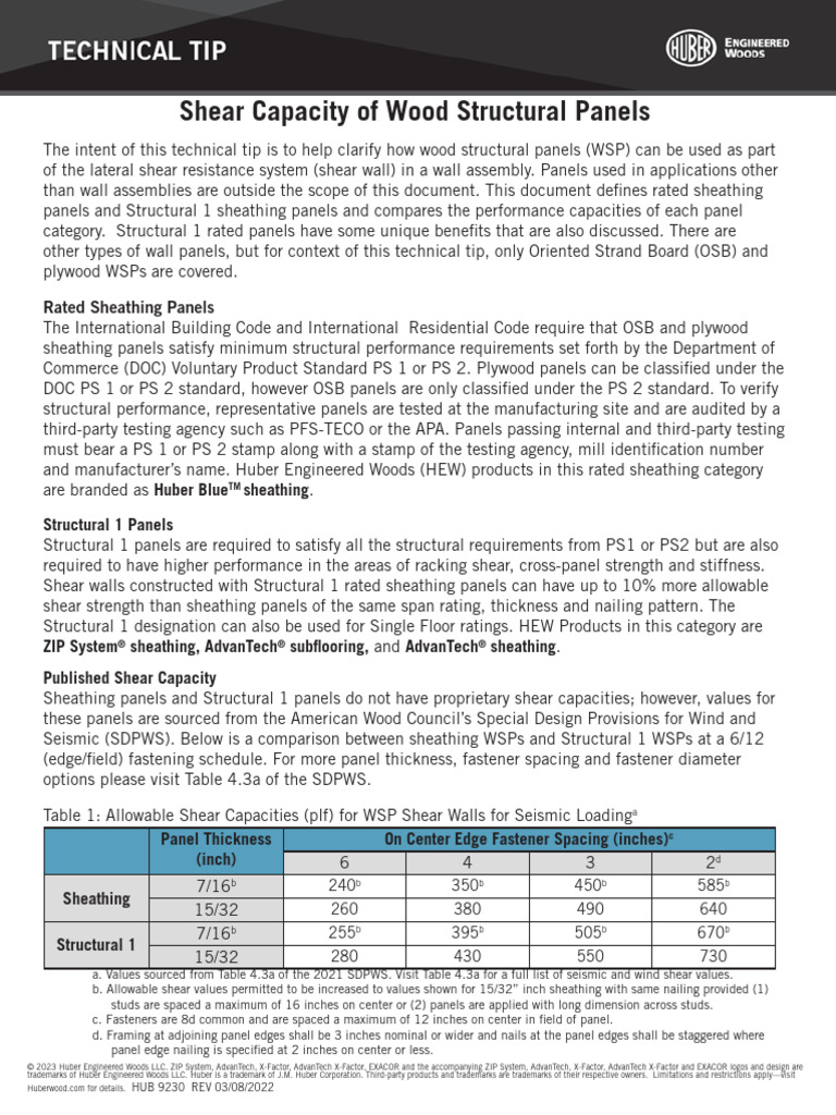 Shear Capacity and Wood Structural Panels Tech Tip Wall ZIP System ...