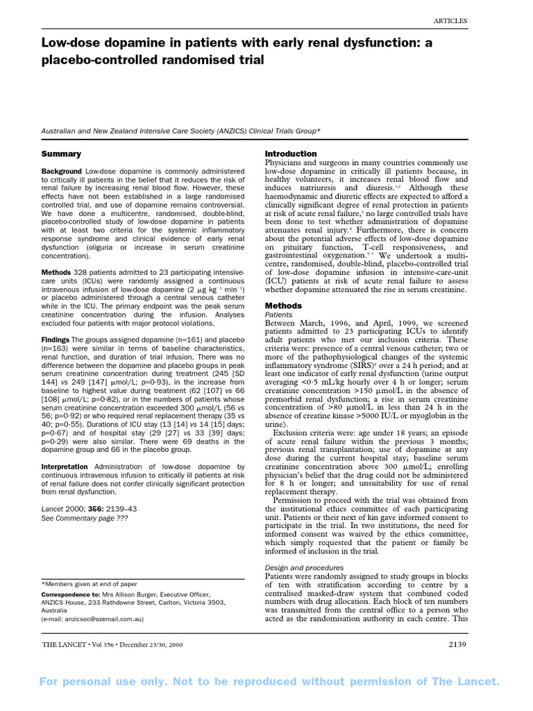 Low-Dose Dopamine and Renal Dysfunction | PDF | Intensive Care Unit ...