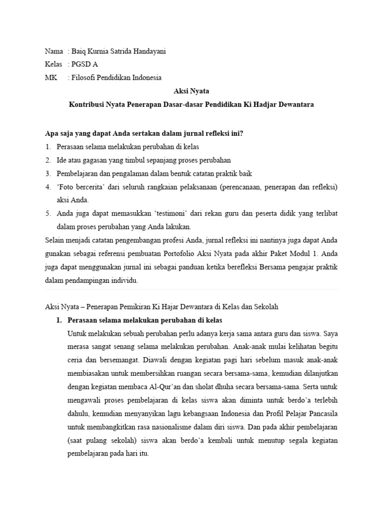 Aksi Nyata - Penerapan Pemikiran Ki Hajar Dewantara Di Kelas Dan Sekolah | PDF