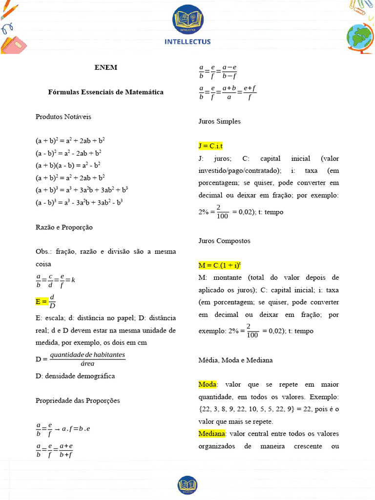 Fórmulas Matemáticas para o ENEM | PDF | Triângulo | Geometria