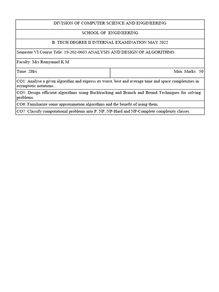 1603-ADA-2nd Internals+ Answer Key | Download Free PDF | Computational Complexity Theory ...