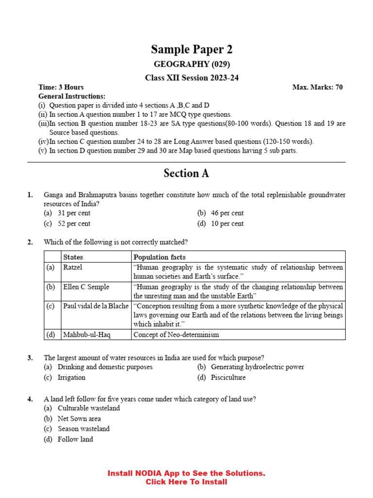 GE Sample Paper 2 Unsolved | PDF | Geography | Agriculture