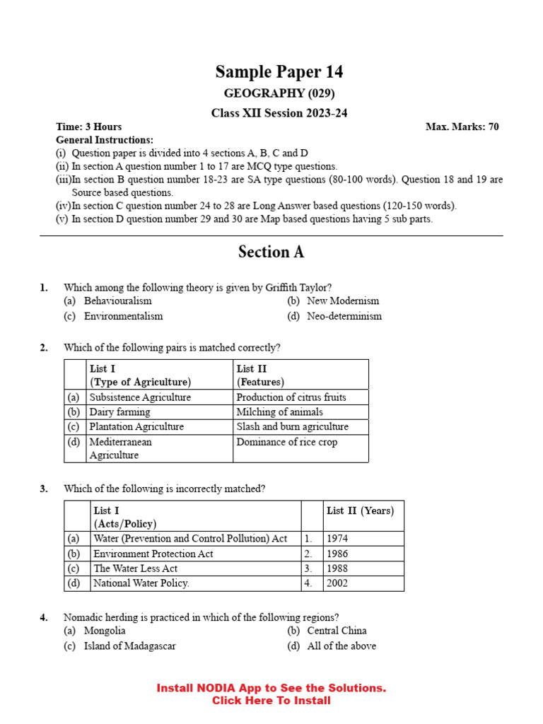 GE Sample Paper 14 Unsolved | PDF | Agriculture | Water