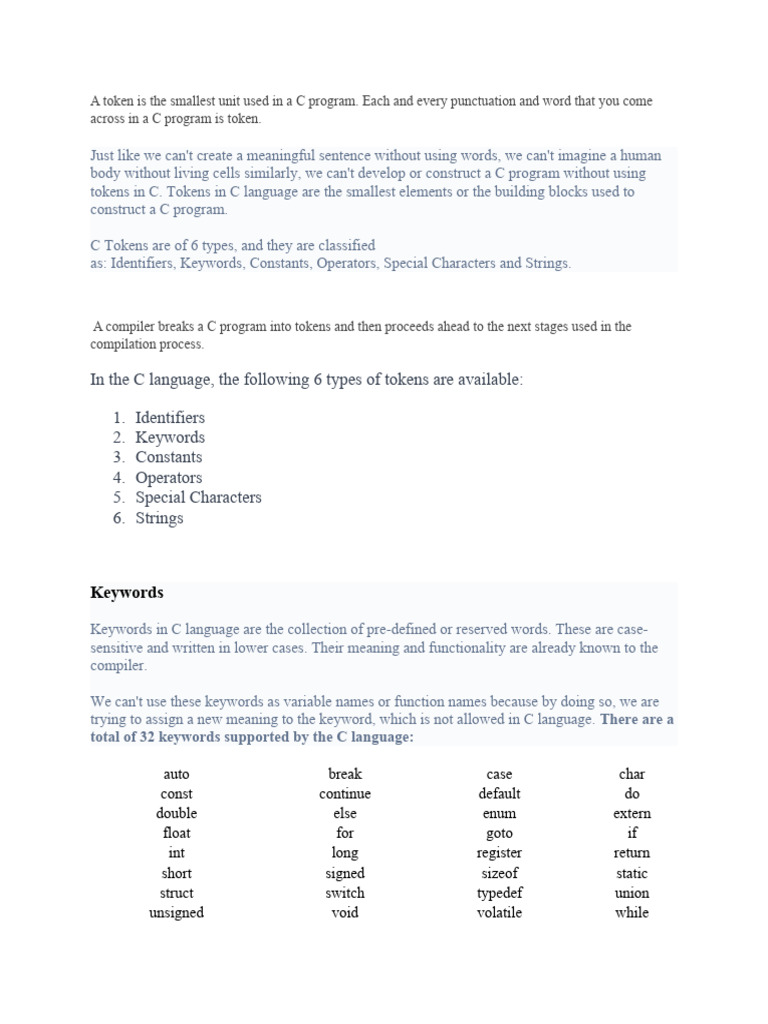 TOKENS | PDF | String (Computer Science) | Reserved Word