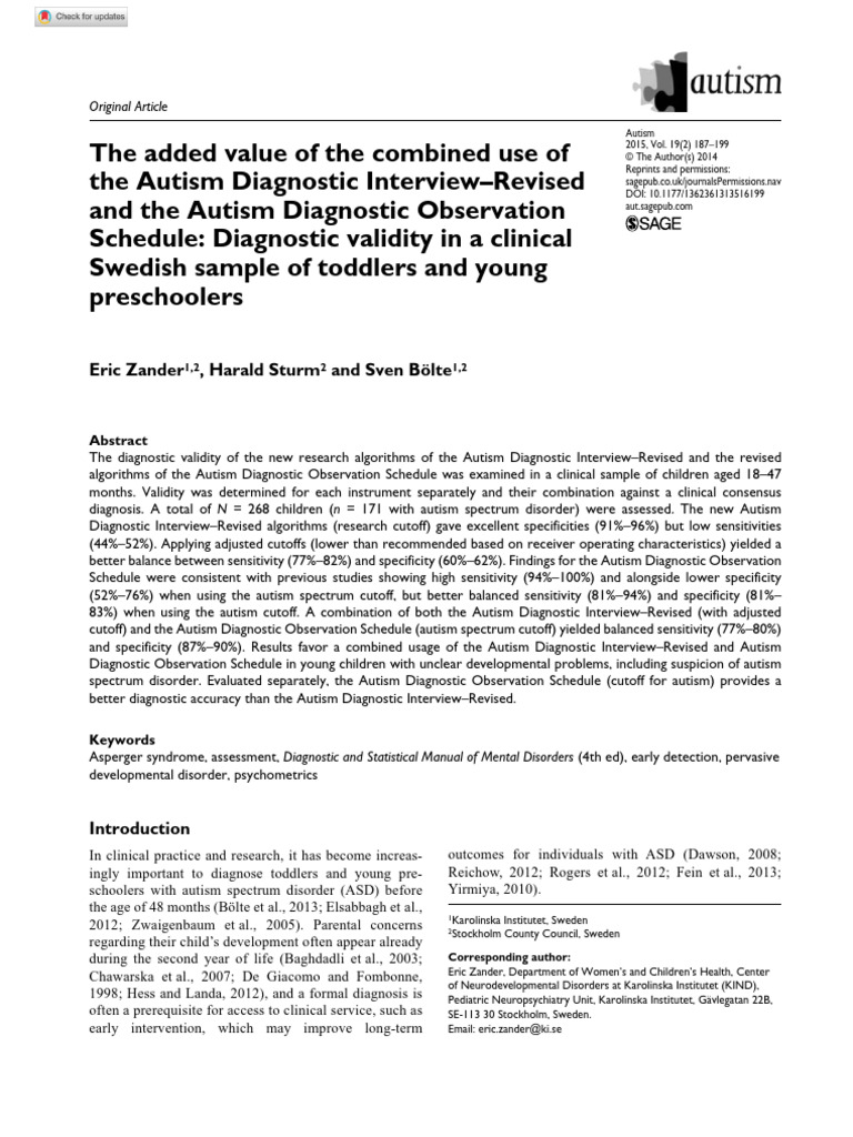 Eric Zander, Harald Sturm and Sven Bölte: Original Article | PDF ...