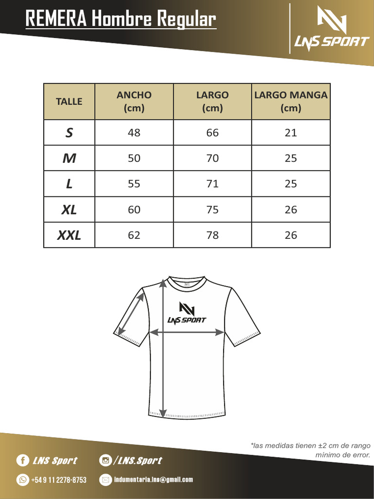 TABLAS DE TALLES (REMERAS + SHORTS) - LNS Sport | PDF