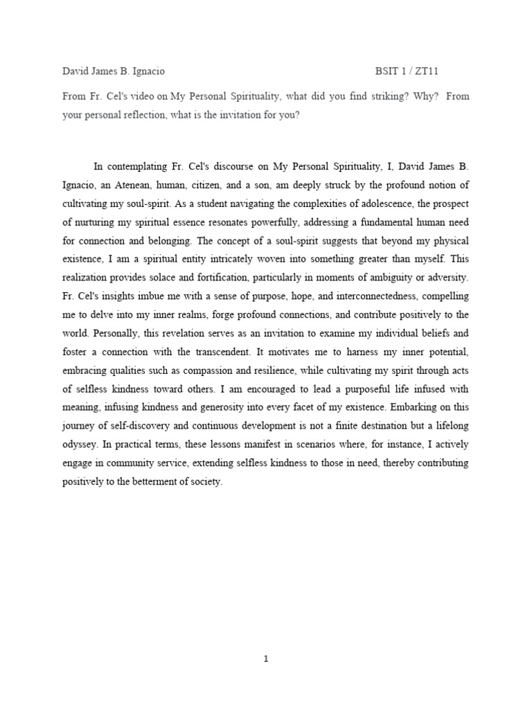 My Personal Spirituality Reflection | PDF | Wellness | Science ...