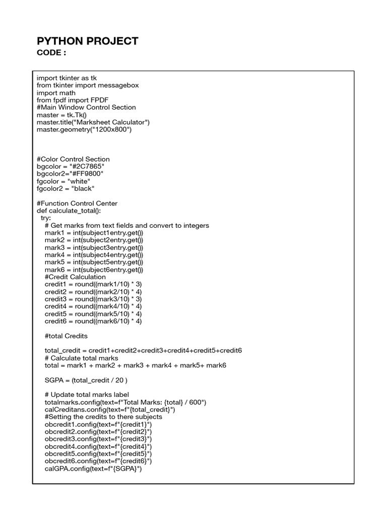 Python Project Marksheet Calculator Pdf Computer Programming Computing