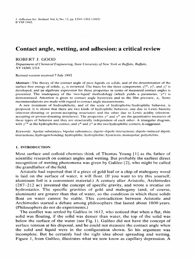 Contact angle, wetting, and adhesion. a critical review | PDF ...