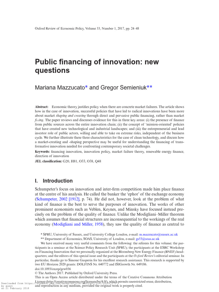 Public Financing of Innovation | PDF | Innovation | Market (Economics)
