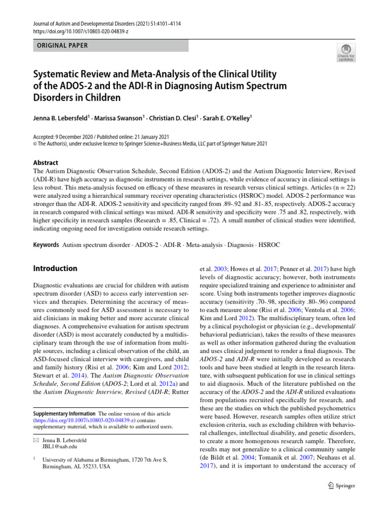 Systematic Review and Meta Analysis of The Clinical Utility of The ADOS ...